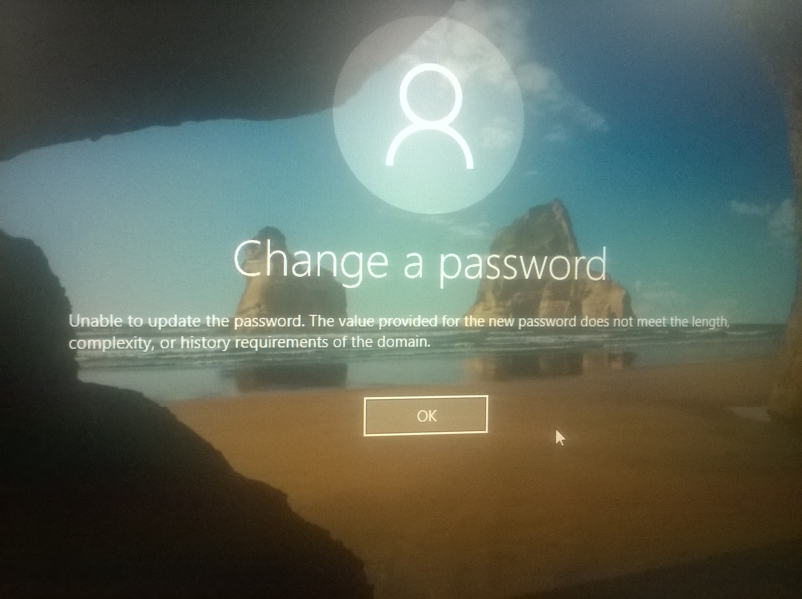 Unable to update the password. The value provided for the new password ... Unable to update the password. The value provided for the new password ...
