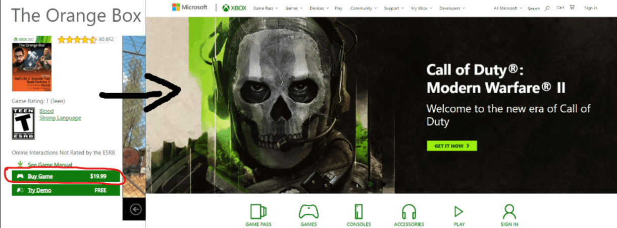 The orange box xbox marketplace store
