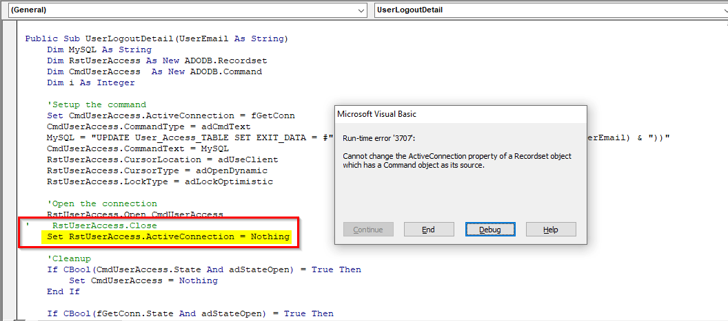 Error On Closing A Adodb Recordset Vba Microsoft Community