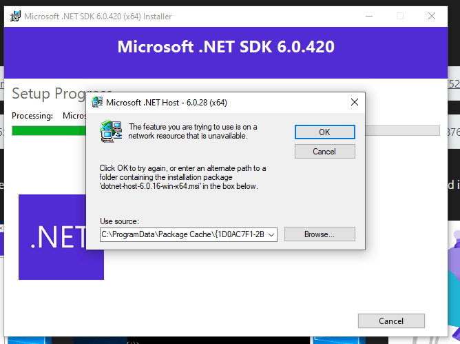 Error attempting to install Microsoft .NET SDK 6.0.420 (x64 ... Error attempting to install Microsoft .NET SDK 6.0.420 (x64 ...