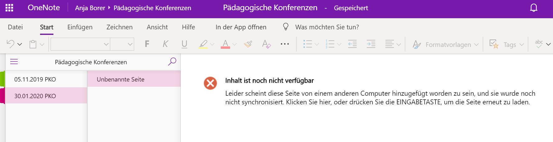 Fehlermeldung Abschnitt oneNote auf diesem PC erstellt Fehlermeldung Abschnitt oneNote auf diesem PC erstellt