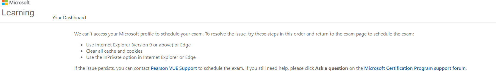 Unable To Reschedule Pearson Vue Exam Training Certification And Program Support