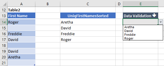 Data Validation List Of Unique Auto Sort No Blanks Microsoft