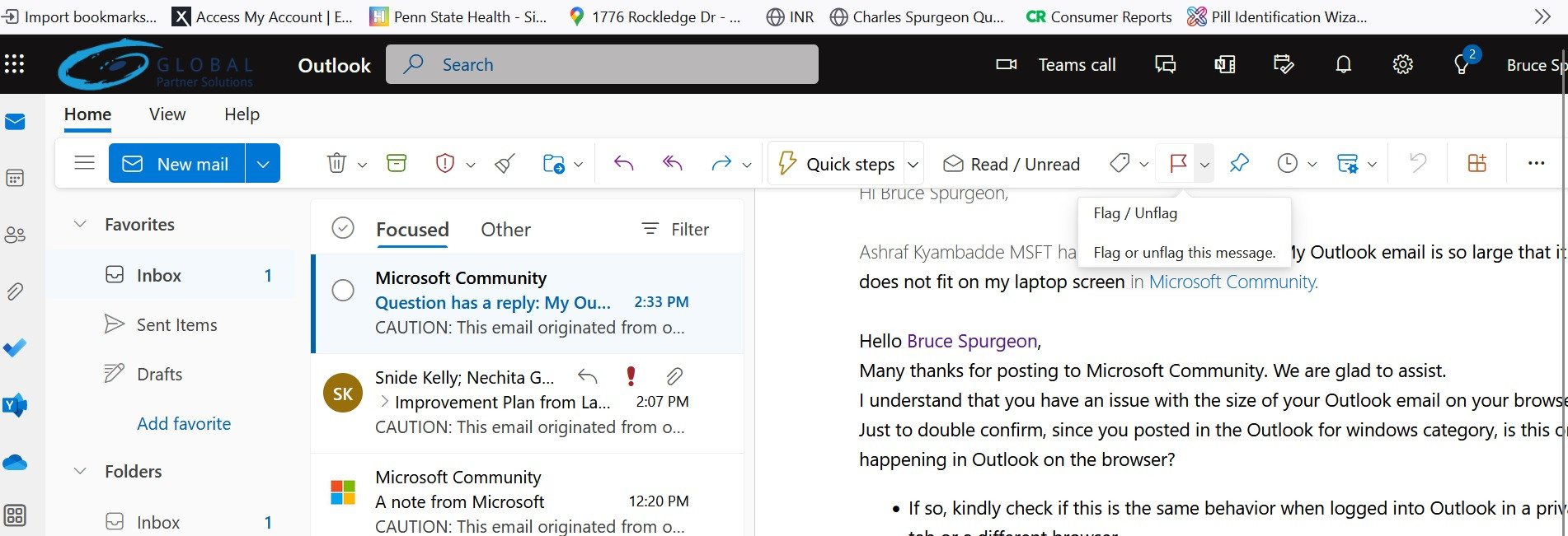 My Outlook email is so large that it does not fit on my laptop screen ... My Outlook email is so large that it does not fit on my laptop screen ...