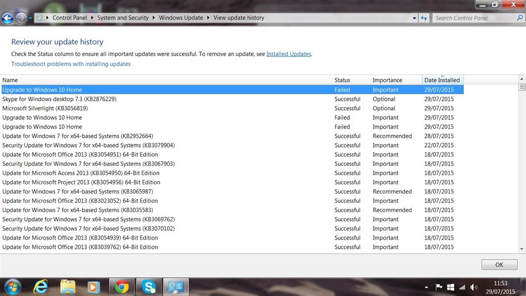 Windows 10 Update Failed Windows 7 Sp1 Microsoft Community