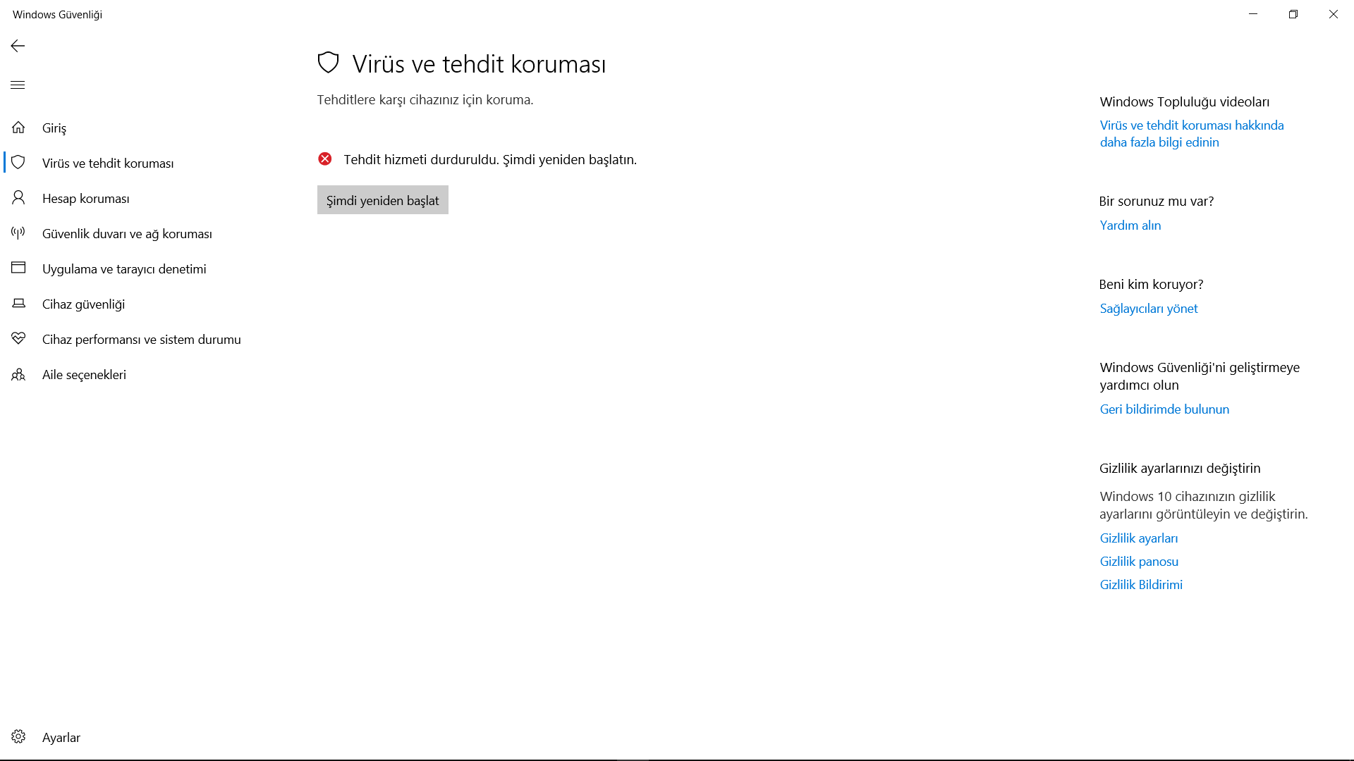 Windows 10 Defender Tehdit Hizmeti Durduruldu Hatası - Microsoft Community Windows 10 Defender Tehdit Hizmeti Durduruldu Hatası - Microsoft Community
