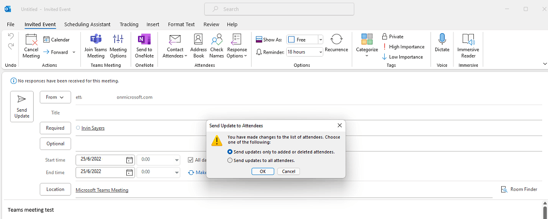 Send updates only to added or deleted attendees - Microsoft Community Send updates only to added or deleted attendees - Microsoft Community