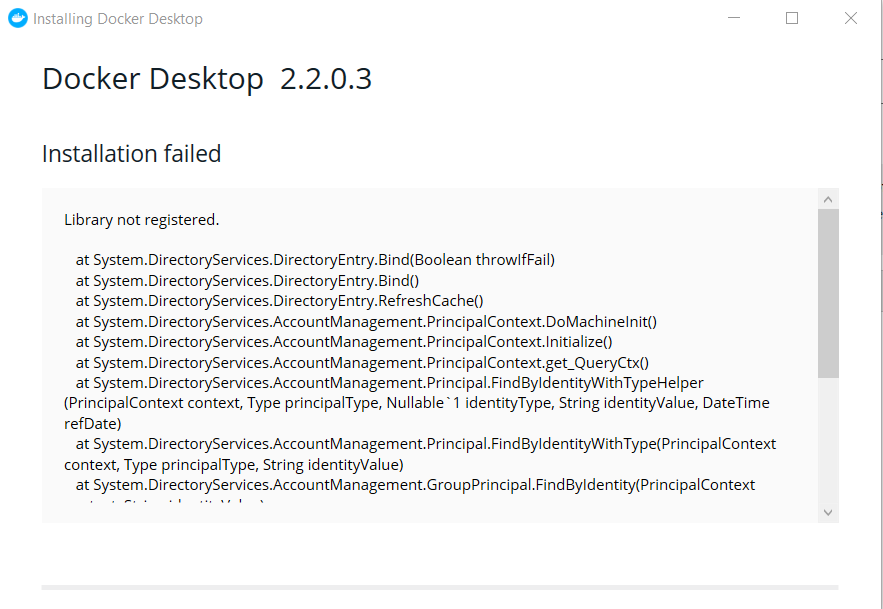 Docker Windows Installation Failed Library Not Registered Microsoft