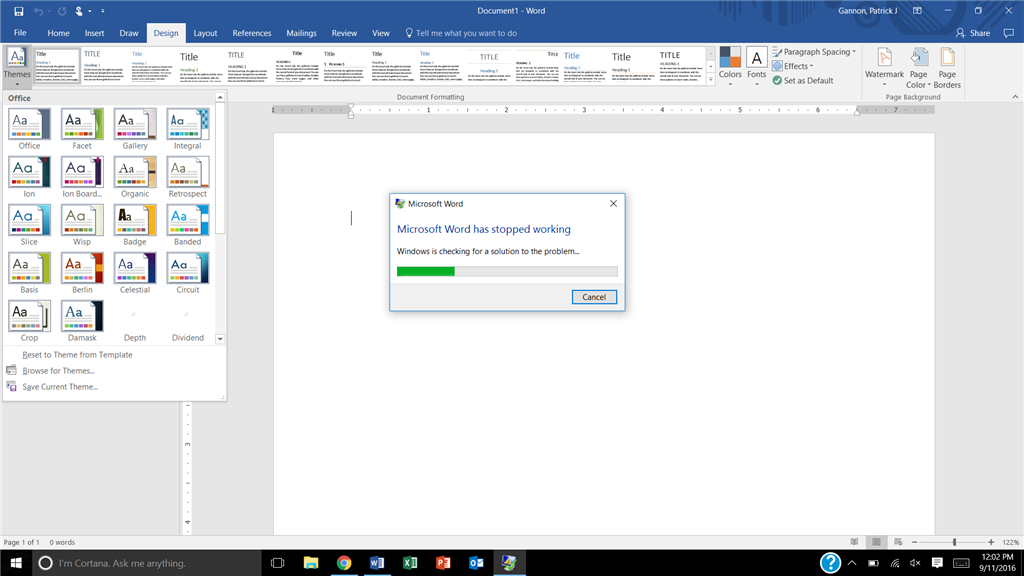 Microsoft Office 265 Word Theme Button Crash issue in Design Tab Microsoft Community