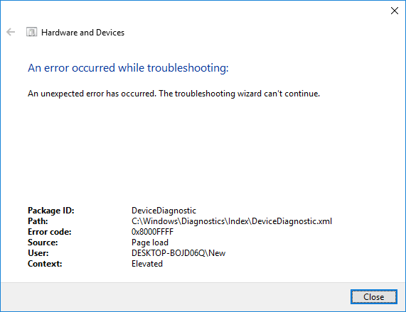 An Error Occured While Troubleshooting Hardware And Devices Microsoft Community