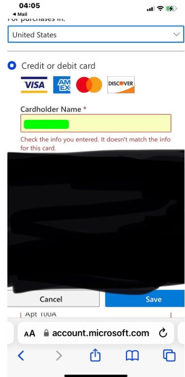 My card info won’t save and it says it doesn’t match the card? How do ... My card info won’t save and it says it doesn’t match the card? How do ...