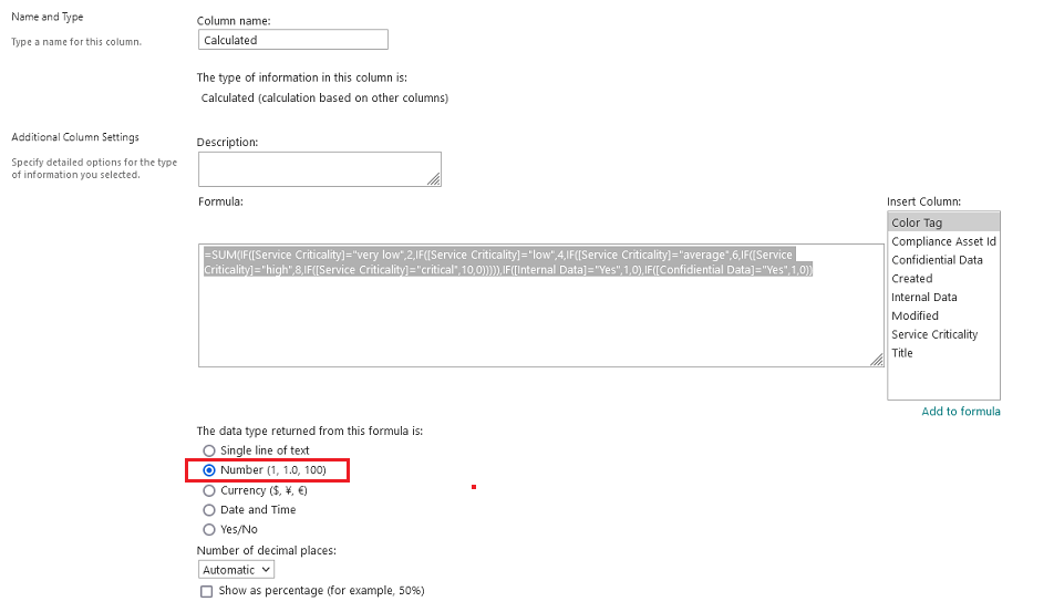 Sharepoint List Calculated Column Numerical Value Based On Choices Microsoft Community