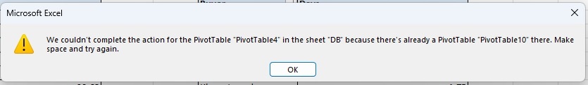 We couldn't complete the action for the PivotTable We couldn't complete the action for the PivotTable