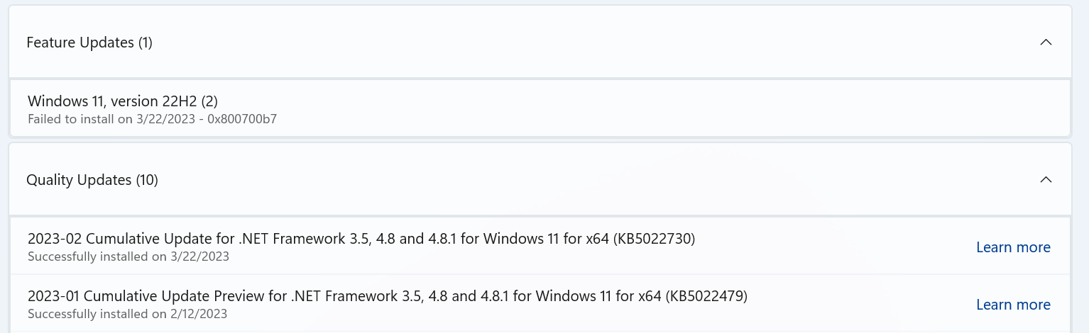 Attempted Update for Windows 11 22H2, Error 0x800700b7 Every Time ... Attempted Update for Windows 11 22H2, Error 0x800700b7 Every Time ...
