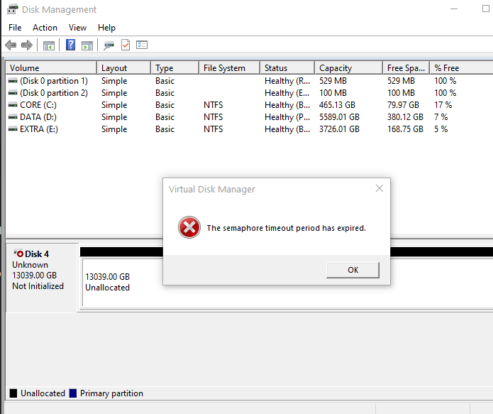 Windows 10 - Cannot initialize new hard drive from USB - The semaphore ... Windows 10 - Cannot initialize new hard drive from USB - The semaphore ...
