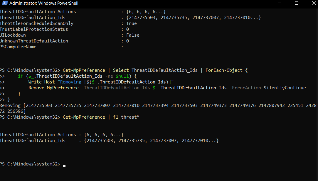 How To Set Mppreference Threatiddefaultaction Actions 0 In Microsoft Community