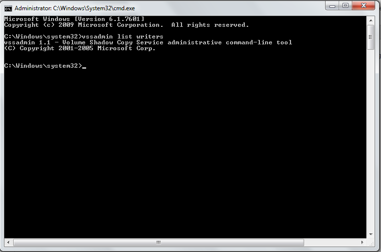 Windows 7 Vssadmin List Writers Command Returns Nothing Microsoft Community