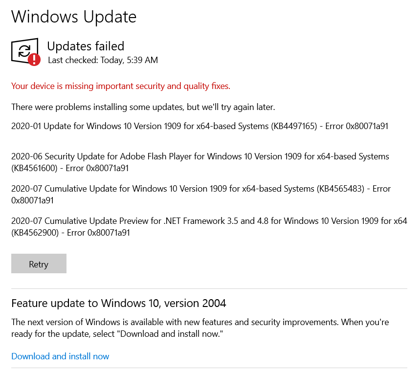 Error 0x80071a91 in Windows Update. How do I fix it? - Microsoft Community Error 0x80071a91 in Windows Update. How do I fix it? - Microsoft Community