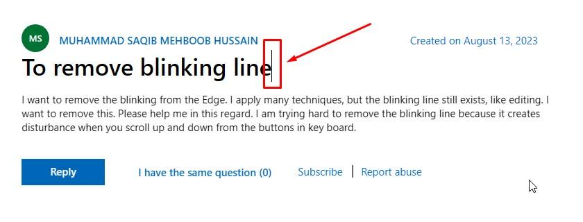 To Remove Blinking Line Microsoft Community