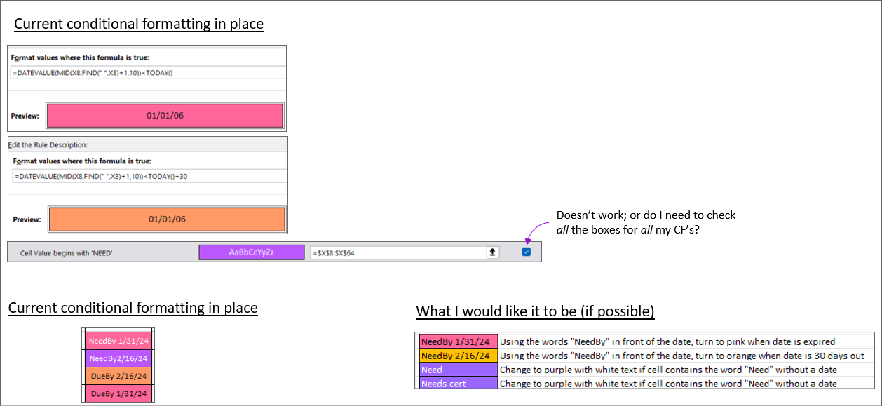 Conditional formatting stop if true checkbox not working, need ... Conditional formatting stop if true checkbox not working, need ...