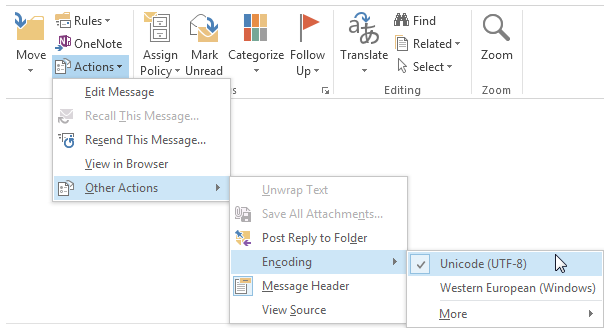 Outlook 2013 Displaying Headers With The Wrong Encoding Microsoft Community