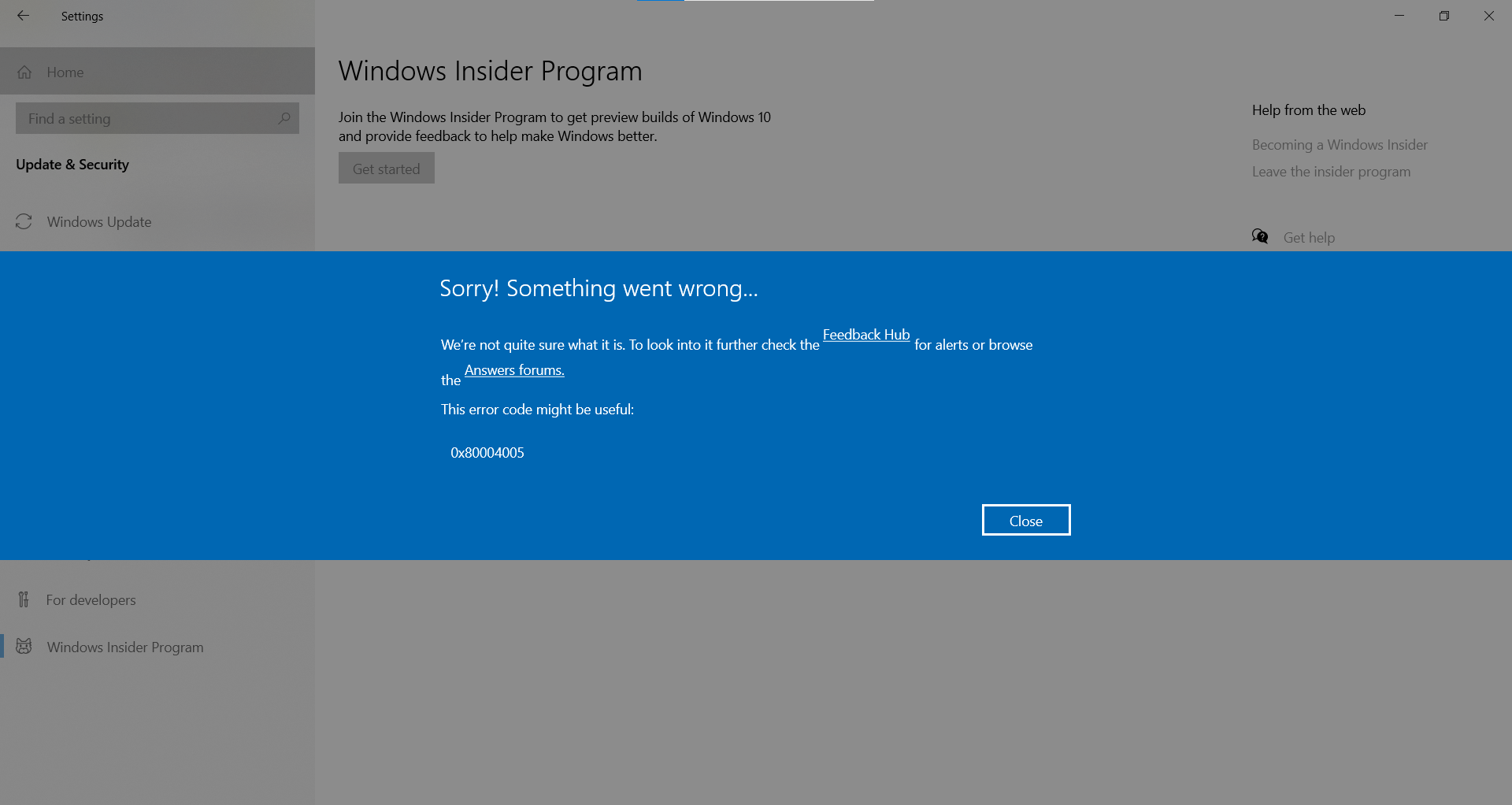 Getting error while setting up window insider program - Microsoft Community Getting error while setting up window insider program - Microsoft Community