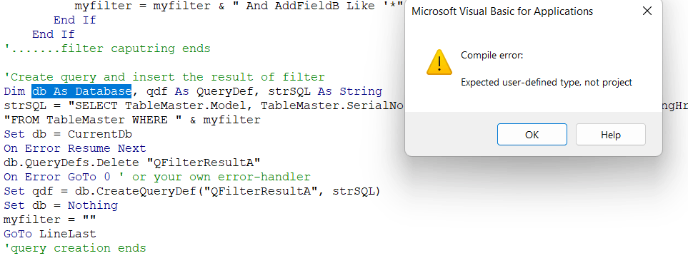 Vba Code Correction For Creating Query Microsoft Community