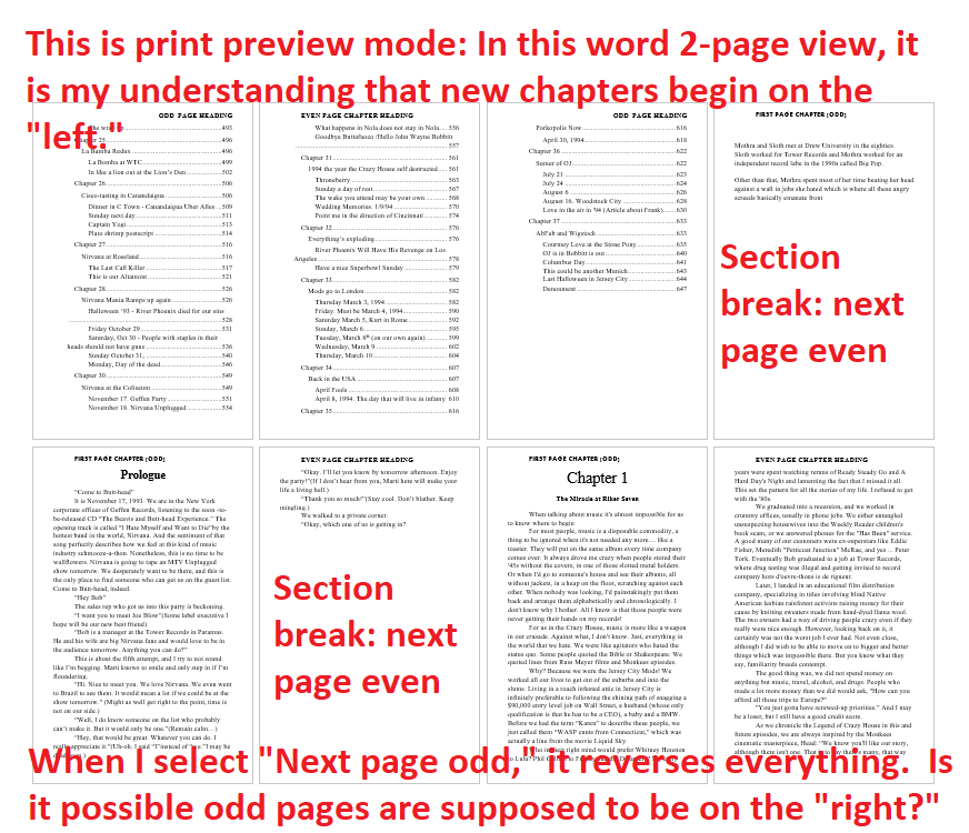 Word Odd Even Pages Section Breaks Not Behaving As Expected Microsoft Community
