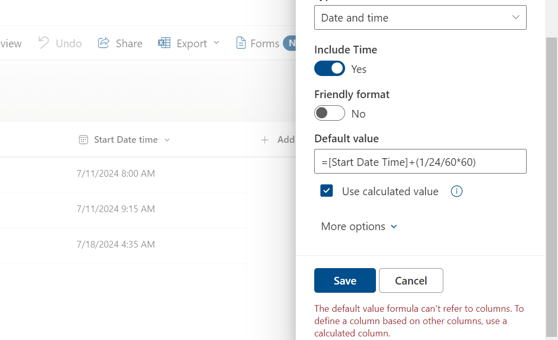 Generating A Date And Time Default Value From Another Date And Time Column Microsoft Community