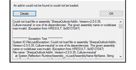 Outlook Add In Not Loaded A Runtime Error Occurred During The Loading Microsoft Community