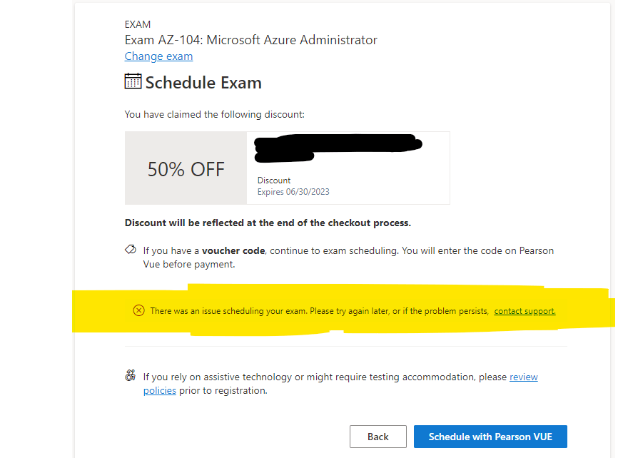 Erro while scheduling an exam on the portal, Erro while scheduling an exam on the portal,