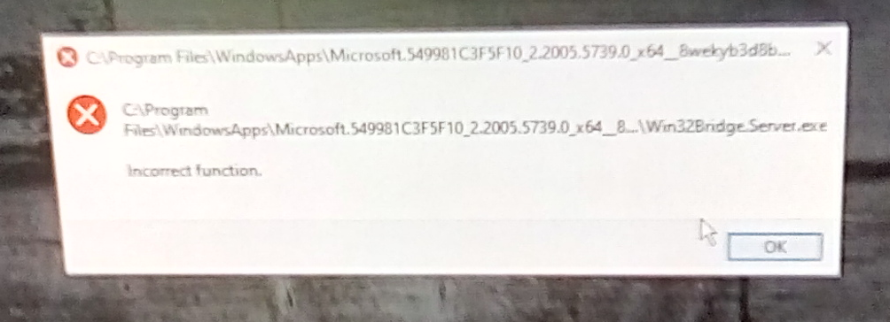 Win32bridge Server Exe Incorrect Function On Startup Microsoft Community