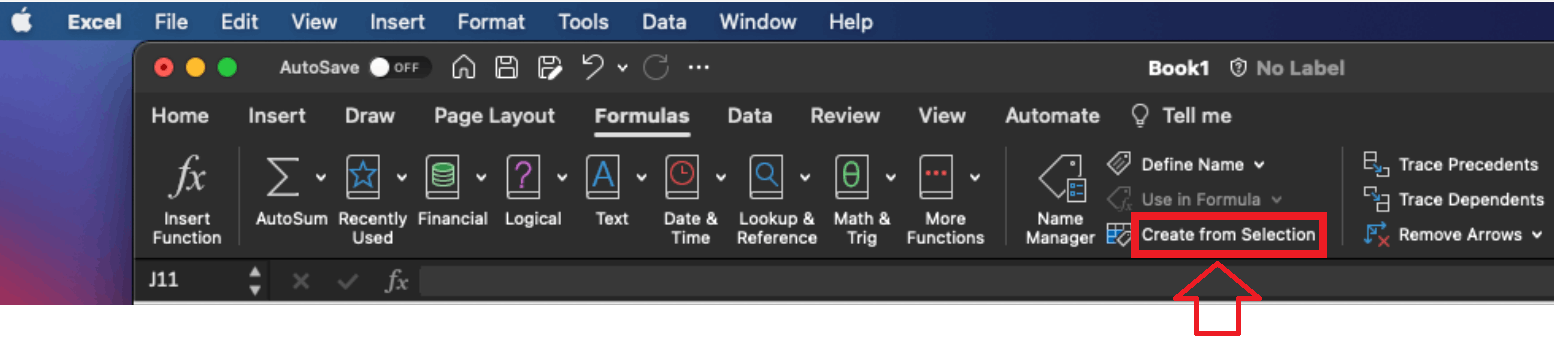 I dont have the create from selection command under formulas ... I dont have the create from selection command under formulas ...