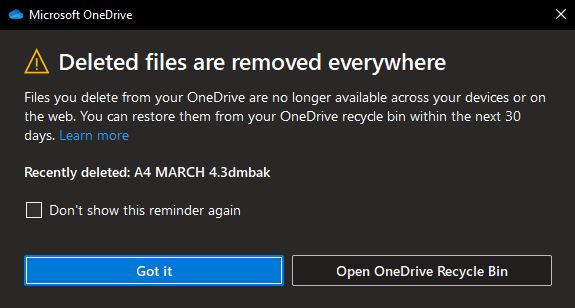 Onedrive deleted files store