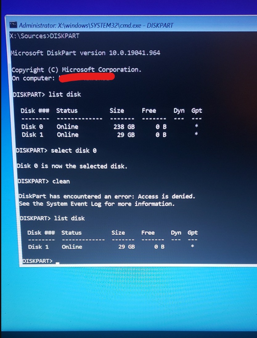 Unable to clean/wipe disk from repair menu on Windows install after ... Unable to clean/wipe disk from repair menu on Windows install after ...