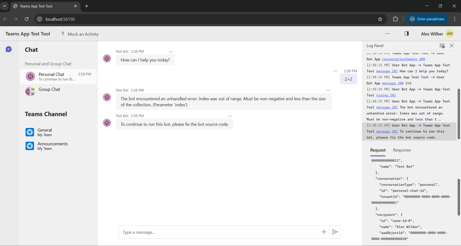 The bot encountered an unhandled error: Index was out of range. Must be ...