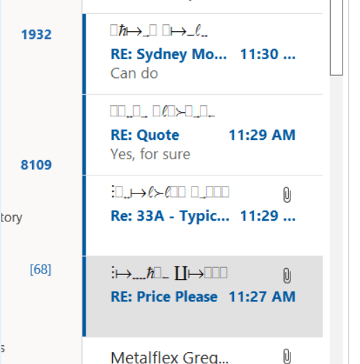 Outlook font in the subject for unread emails showing random ... Outlook font in the subject for unread emails showing random ...