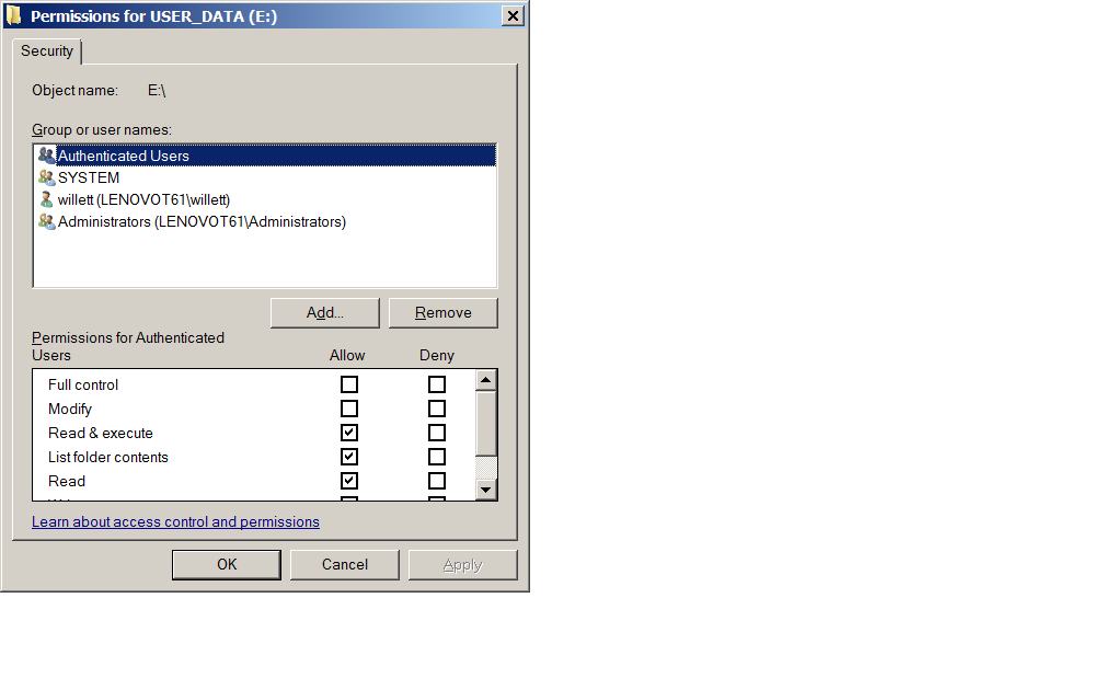 Ntfs Permissions Authenticated Users Trustedinstaller Microsoft Community