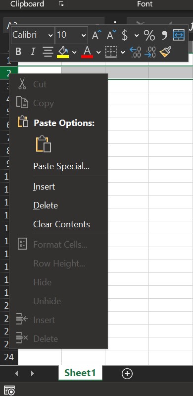 Excel 365 Row Context Menu Microsoft Community