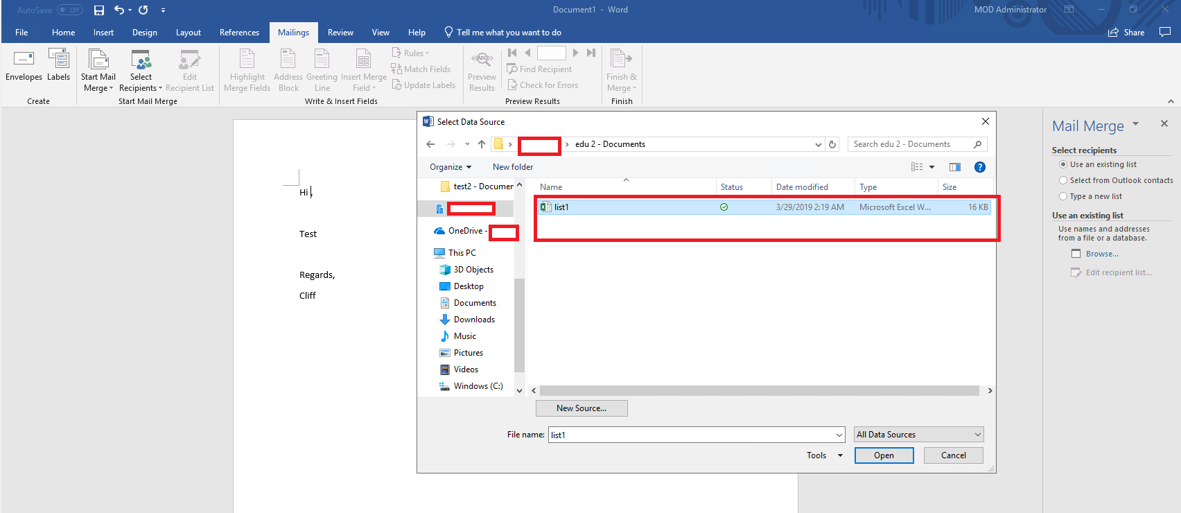 Mail Merging Using An Excel Document Stored On Sharepoint Microsoft Community