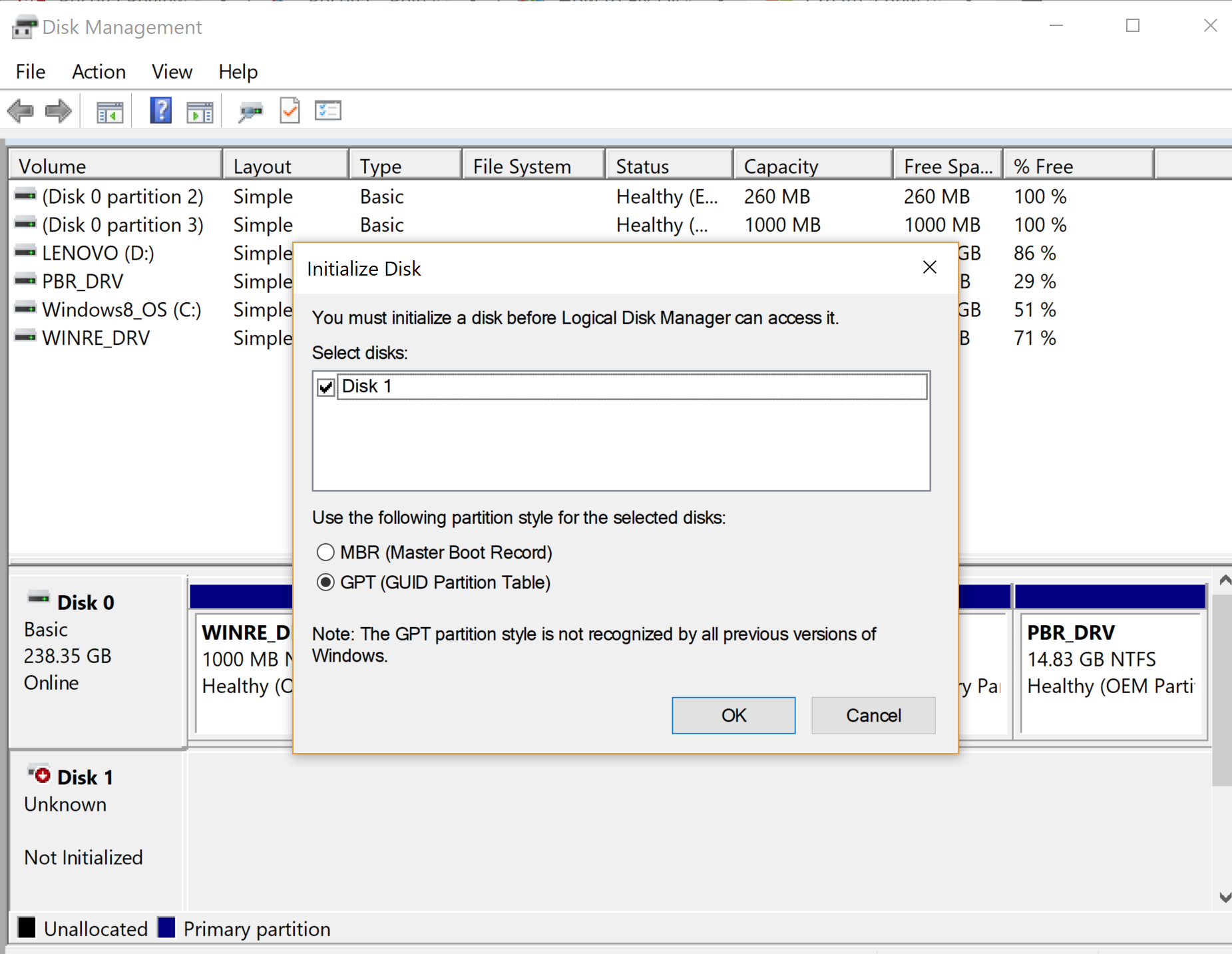 Initialize Disk Initialize Disk