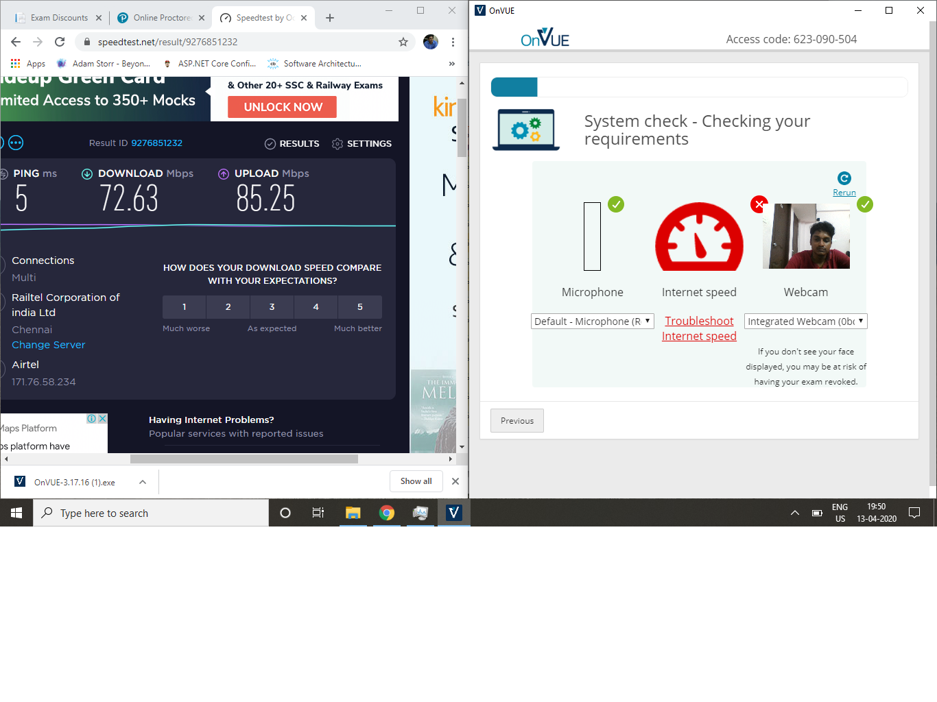 Unable To Take Test The Onvue Says Internet Is Not Fine But System Training Certification