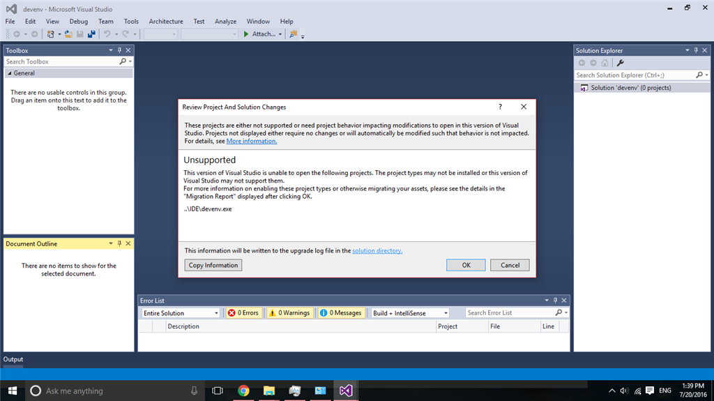 An Unhandled Microsofr Framework Exception Occured In Devenv Exe Microsoft Community