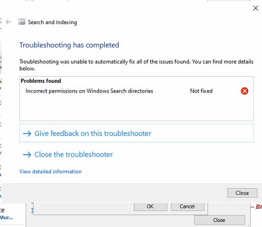 Incorrect Permissions On Windows Search Directories Microsoft Community
